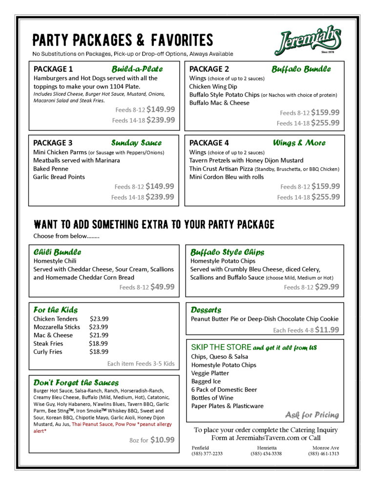 Catering - Jeremiah's Tavern